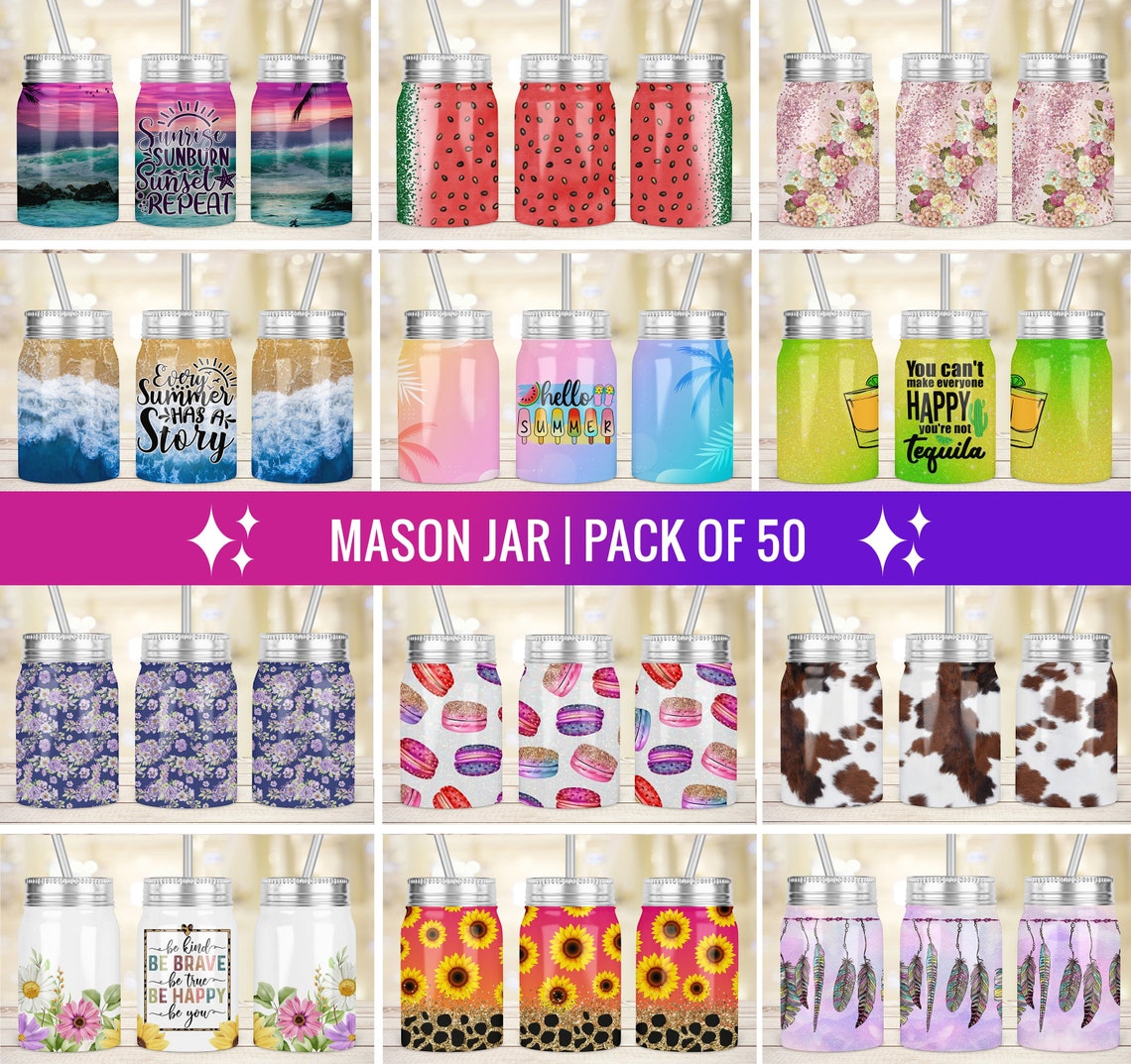 50 Mason Jar Sublimation Designs Ready to Press Jar Wrap - Etsy