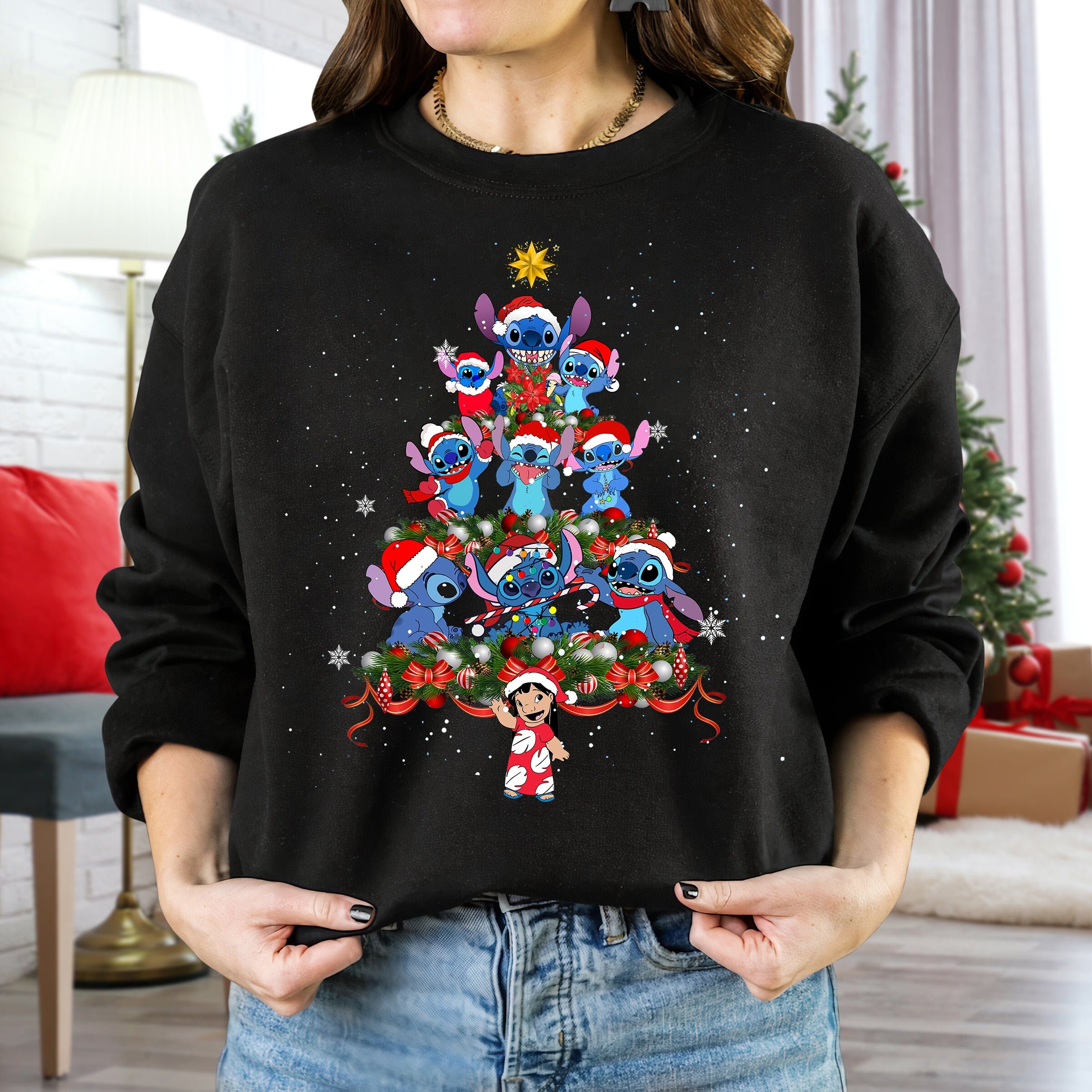 Disney Stitch Christmas Trees Holiday Sweatshirt, Lilo and Stitch ...