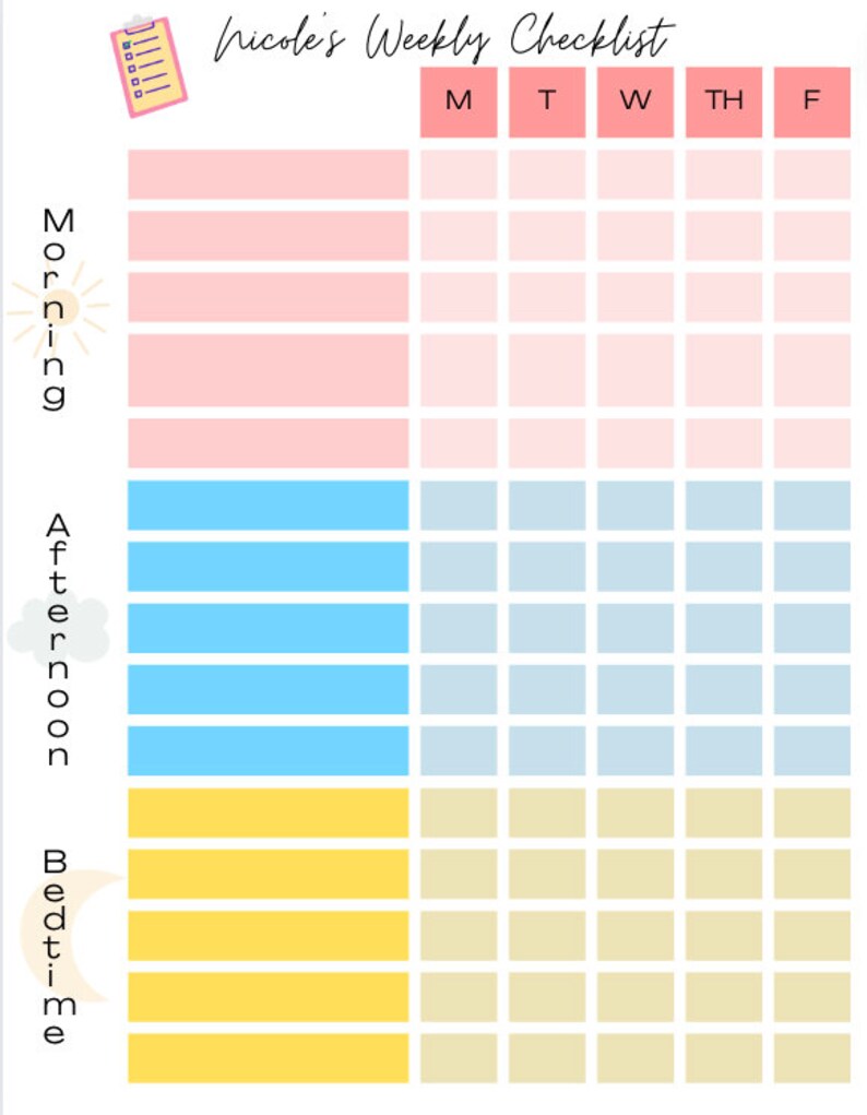 Blank Printable Weekly Checklist for Kids or Adults_daily Routine ...