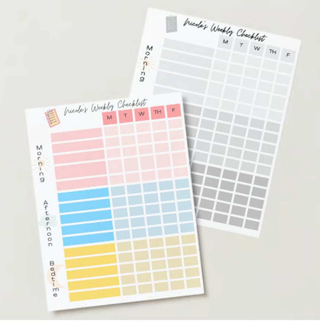 Blank Printable Weekly Checklist for Kids or Adults_daily Routine ...