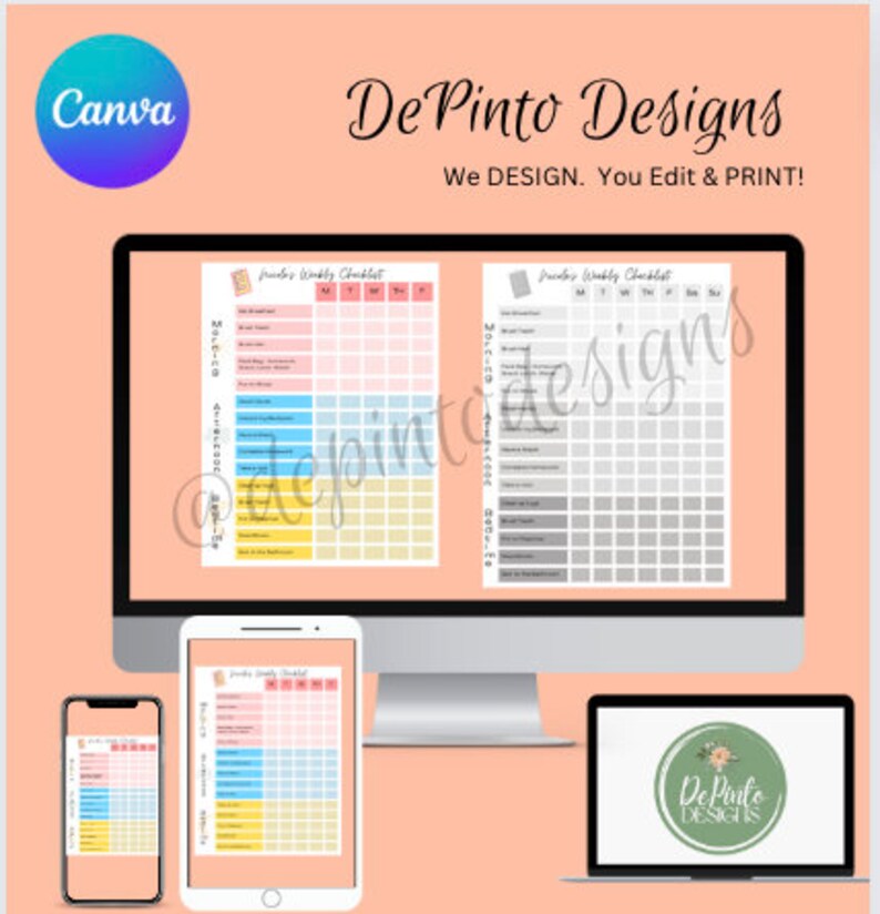 EDITABLE Printable Weekly Checklist for Kids Children_5 Day Checklist_7 ...