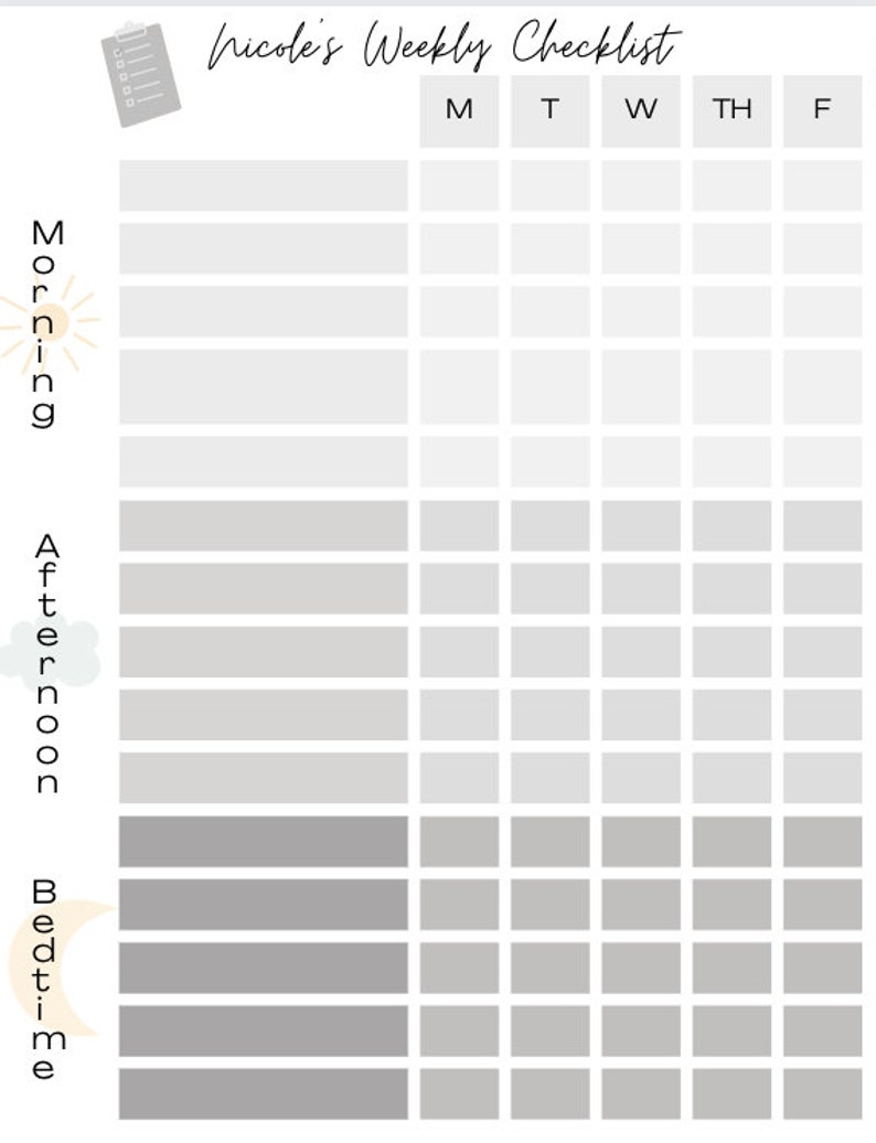 Blank Printable Weekly Checklist for Kids or Adults_daily Routine ...