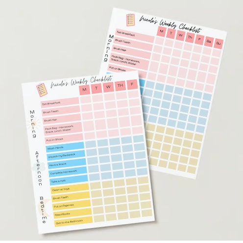 EDITABLE Printable Weekly Checklist for Kids Children_5 Day Checklist_7 ...