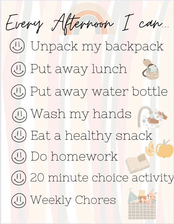 Editable_kid_child Afternoon Checklist_after School Routine Checklist ...