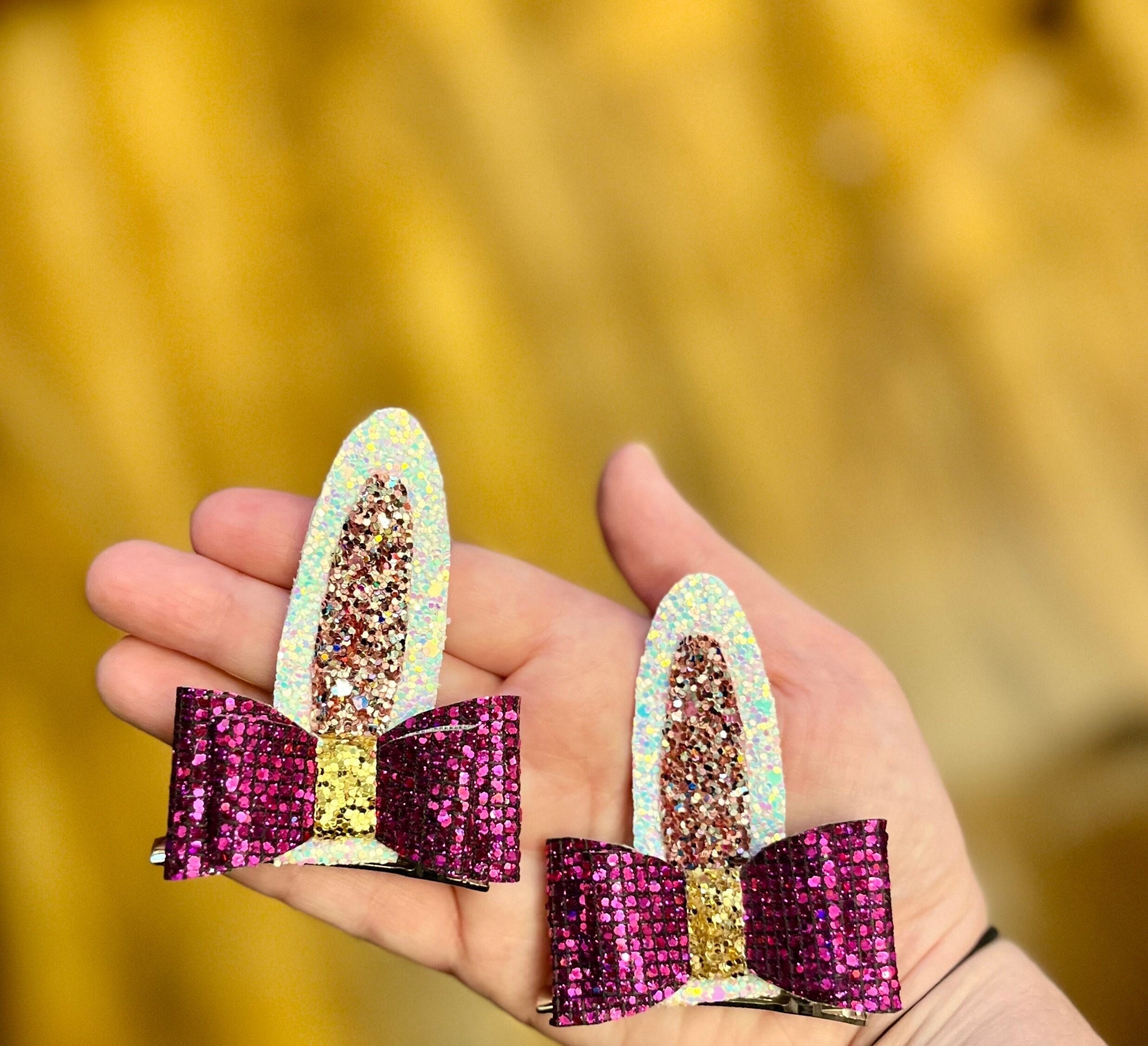 Easter Bunny Ears Hair Clips Kawaii Easter Hair Bow Pink and Gold ...