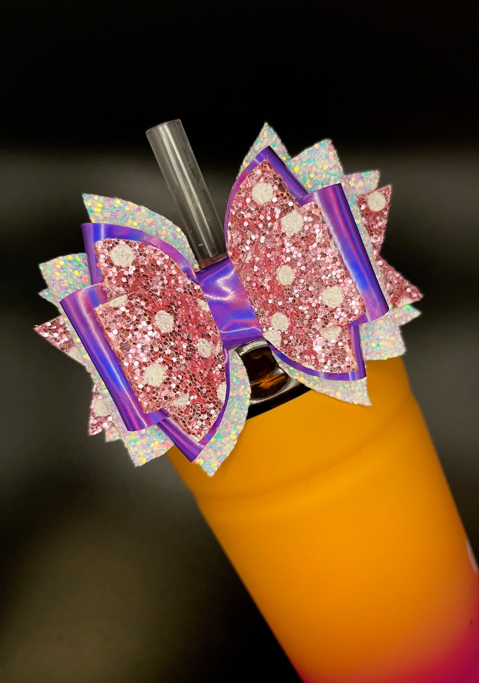 Pink Chunky Glitter Straw Bow Topper for Stanley Cup Purple Iridescent ...