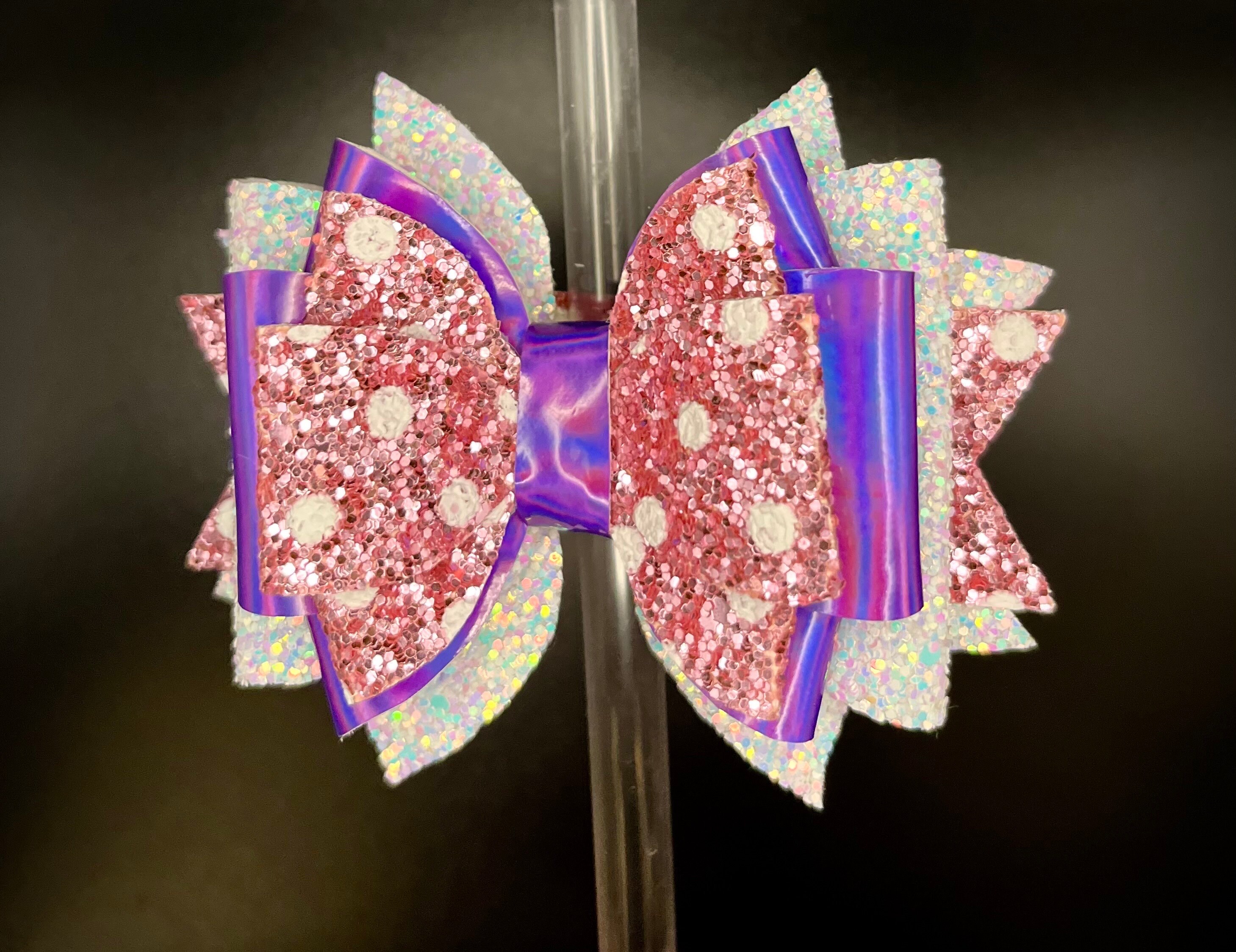 Pink Chunky Glitter Straw Bow Topper for Stanley Cup Purple Iridescent ...