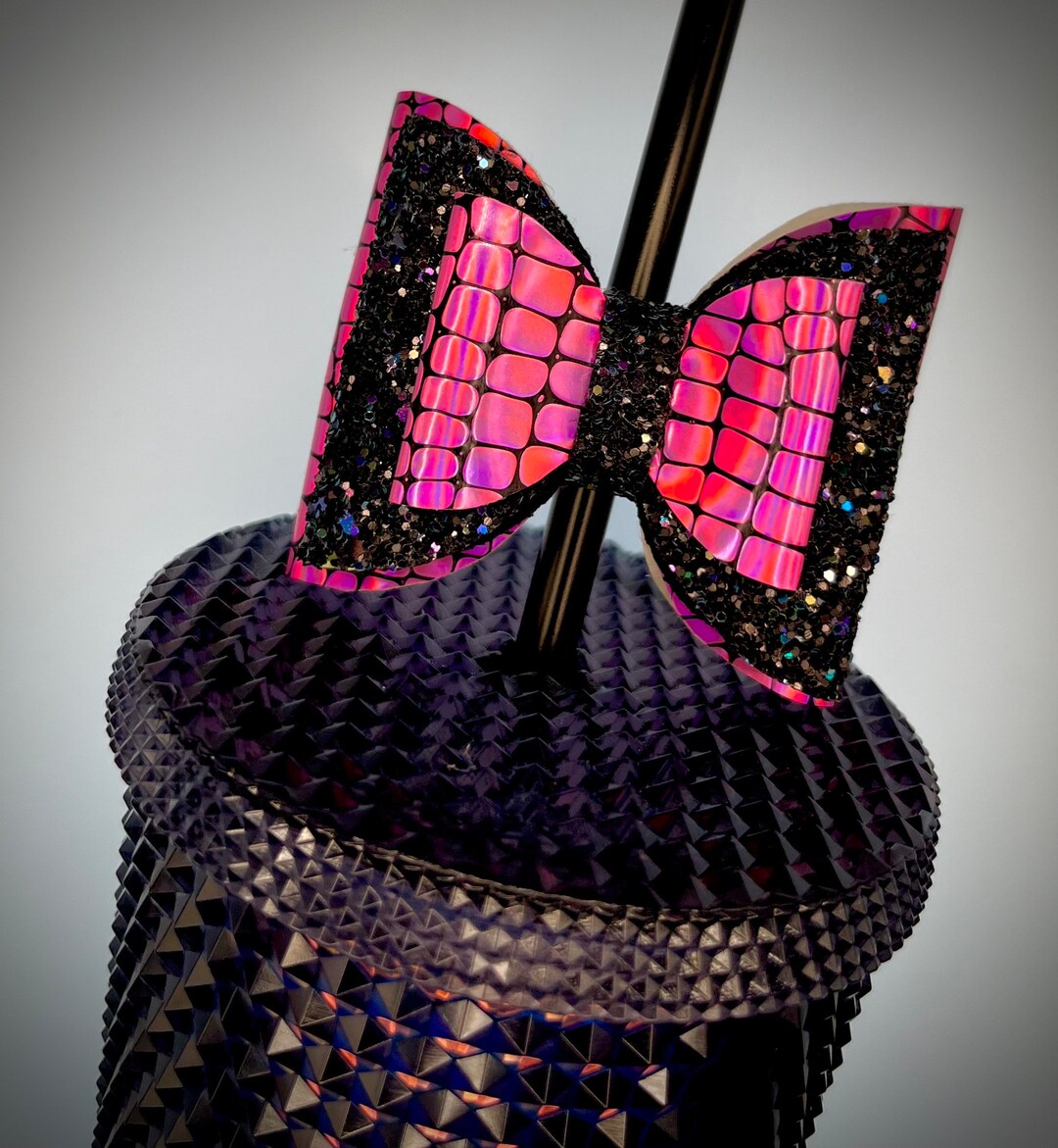 Neon Pink Stanley Straw Topper Bow Hot Pink Iridescent Snake Skin ...