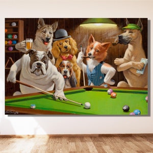 Dogs Playing Billiards Poster Art,dogs Playing Billiards Canvas Wall ...