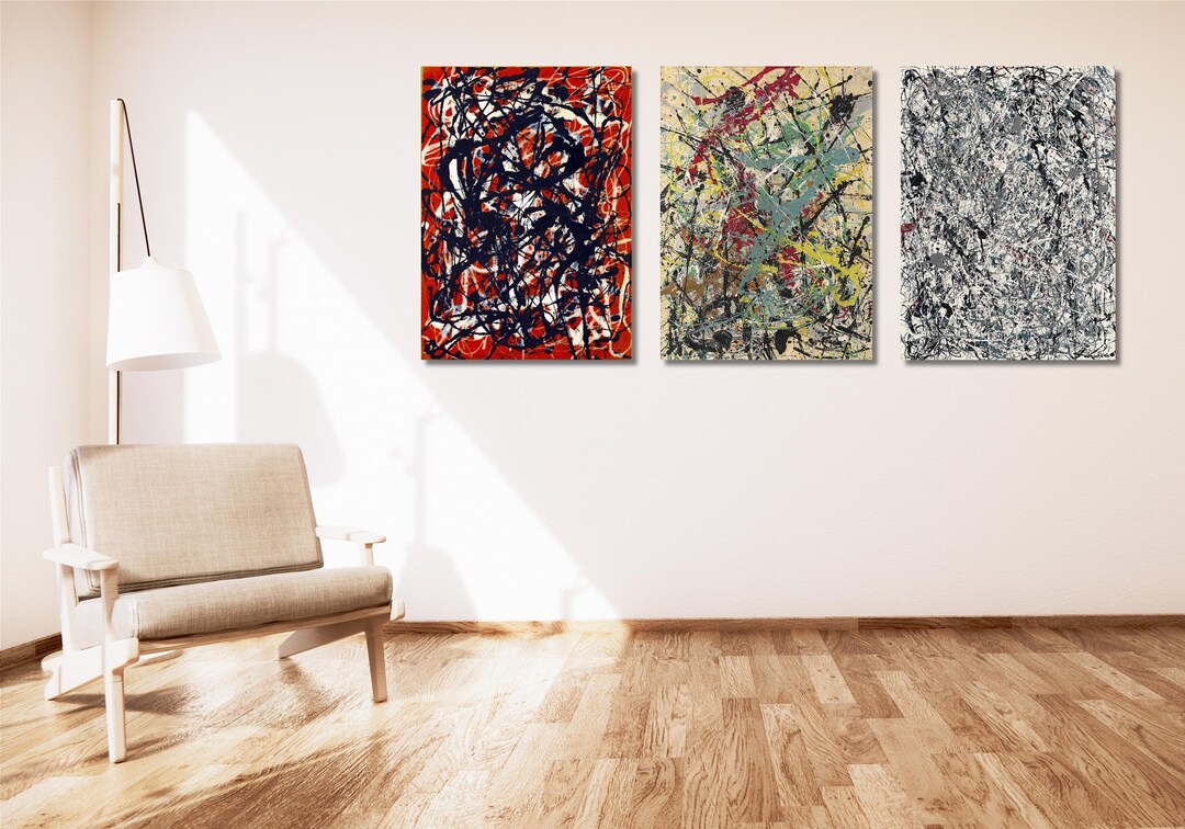 Set of 3 Jackson Pollock Red White Beige Canvas Wall Art,wassily ...