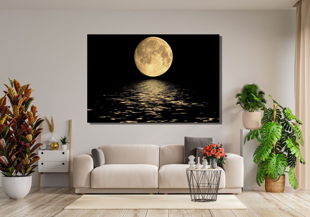 Full Moon Canvas Painting Art Print,moon Reflection on the Sea Canvas ...