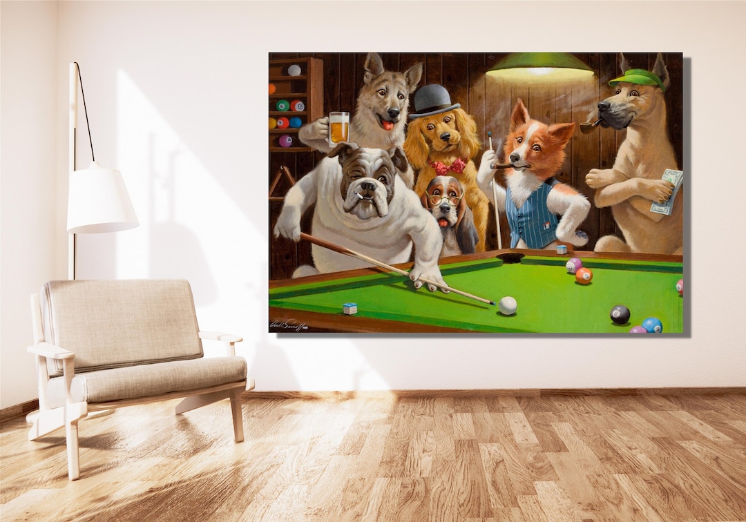 Dogs Playing Billiards Poster Art,dogs Playing Billiards Canvas Wall ...