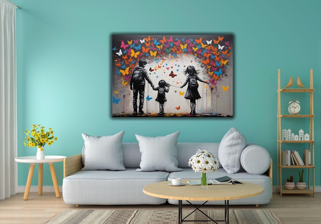 Banksy Butterfly Brother and Sister Graffiti Canvas Print Art,banksy ...
