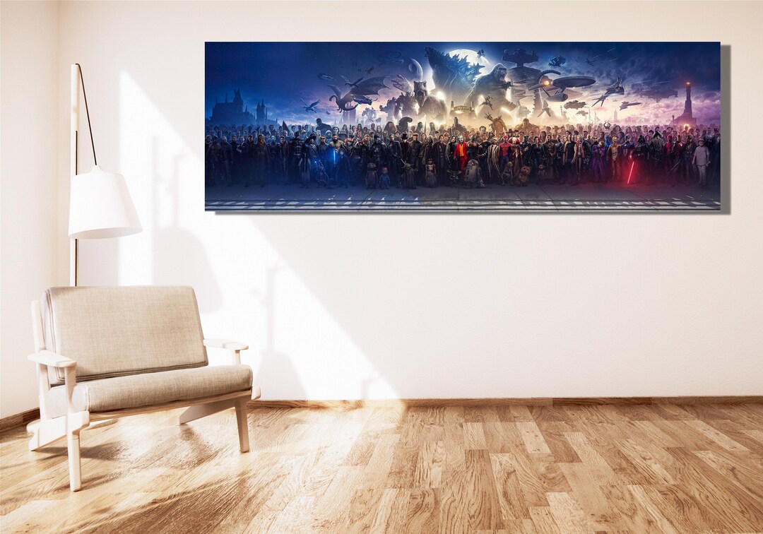 150 Movie Blockbuster Characters Panorama Canvas Wall Art,superhero's ...