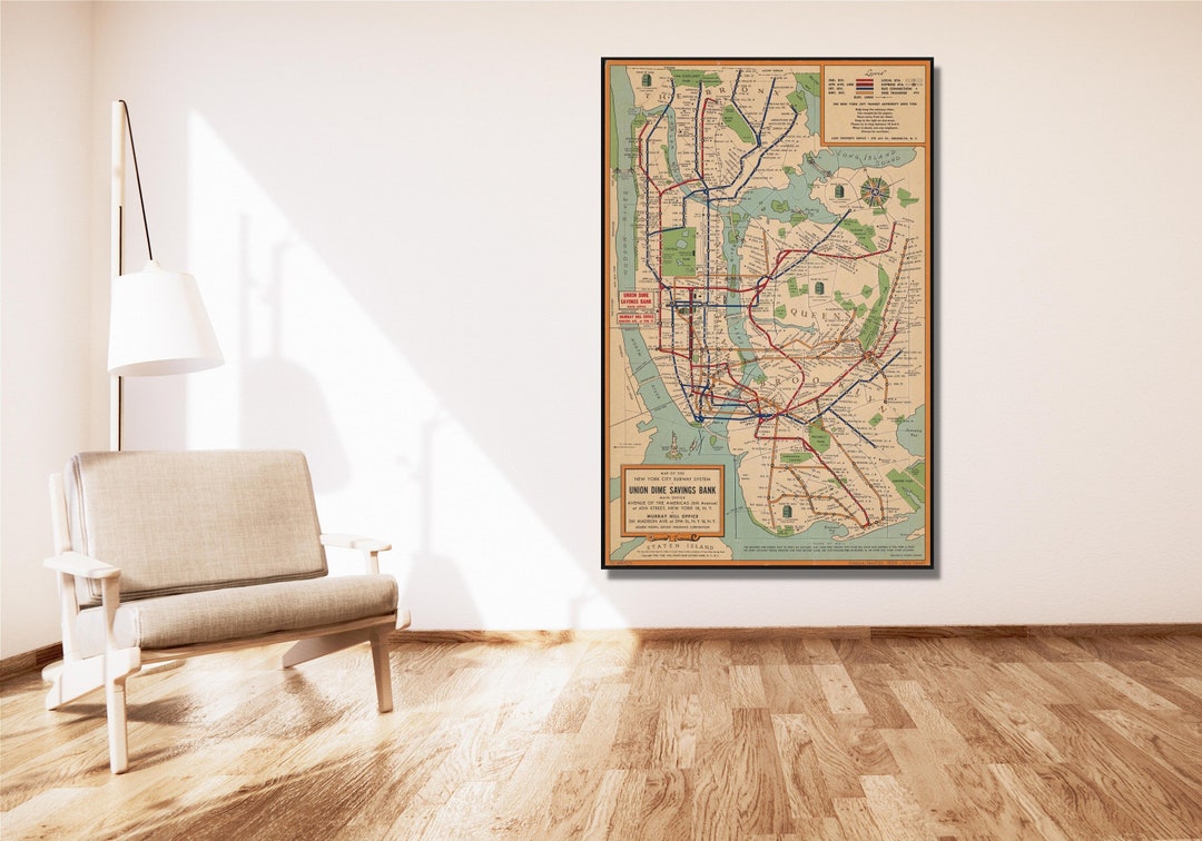 New York City Subway Map Poster Art Print,vintage Style Map of NYC ...