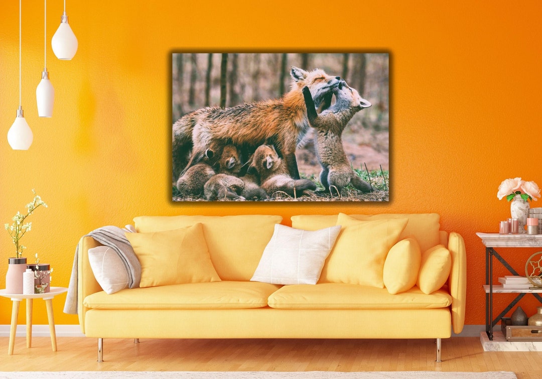 The Fox Family Poster Wall Art Canvas Print,wild Life Fox Photo,wild ...