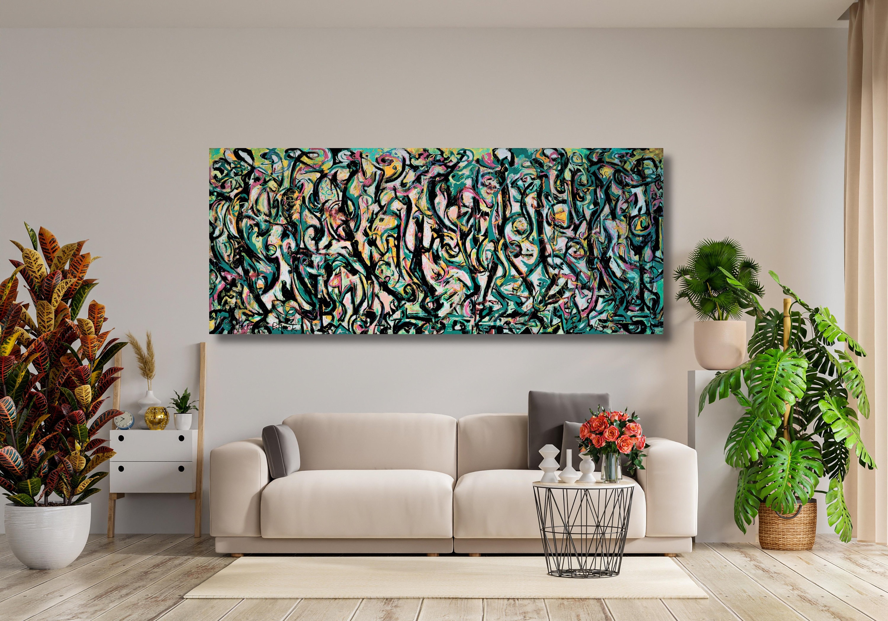 Jackson Pollock Green Painting Canvas Wall Art Printabstract - Etsy