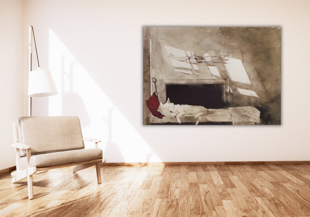 Andrew Wyeth Master Bedroom Dog Sleeping in Bed Giclee Print Art Canvas ...