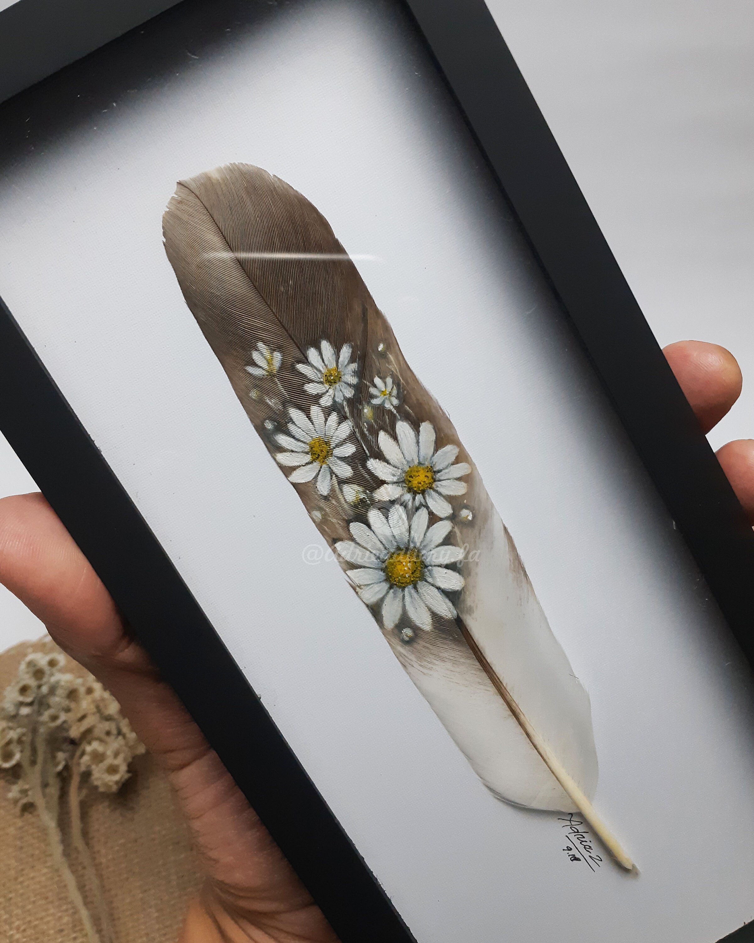 Exotic Daisy Hand Painted Feather Gift for Her Mini Painting Unique ...