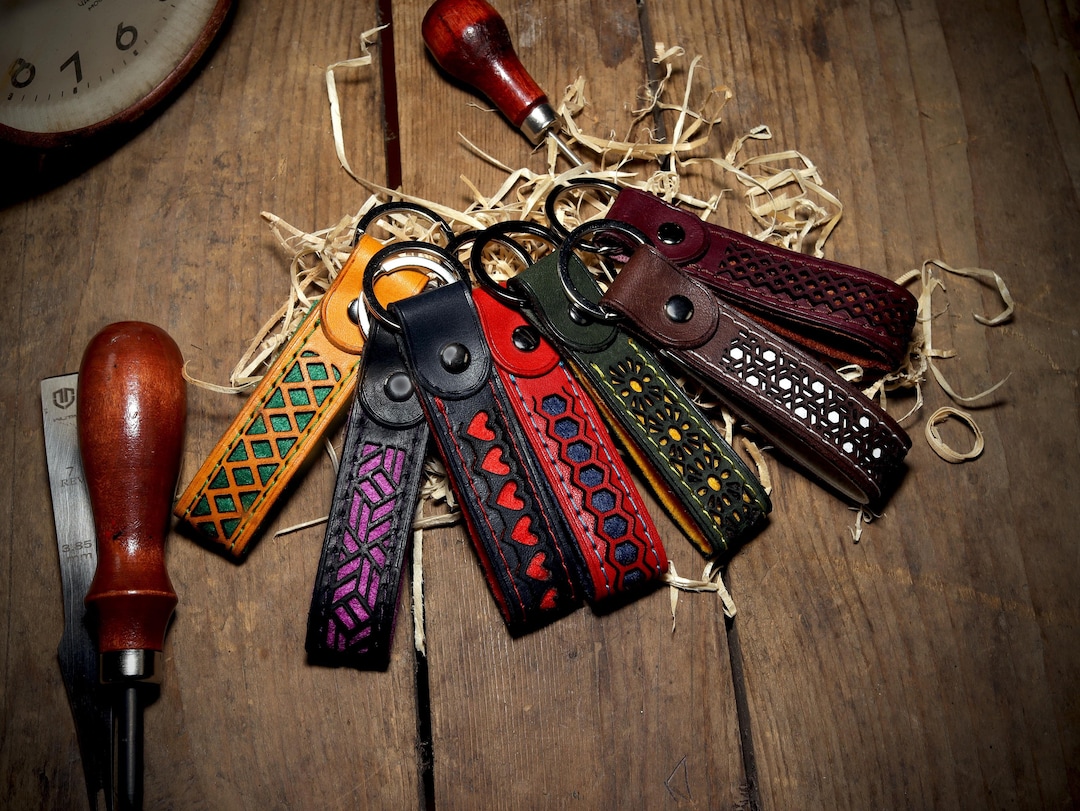 Personalized Leather Keychain, Leather Ornament Keychain, Many Colors ...