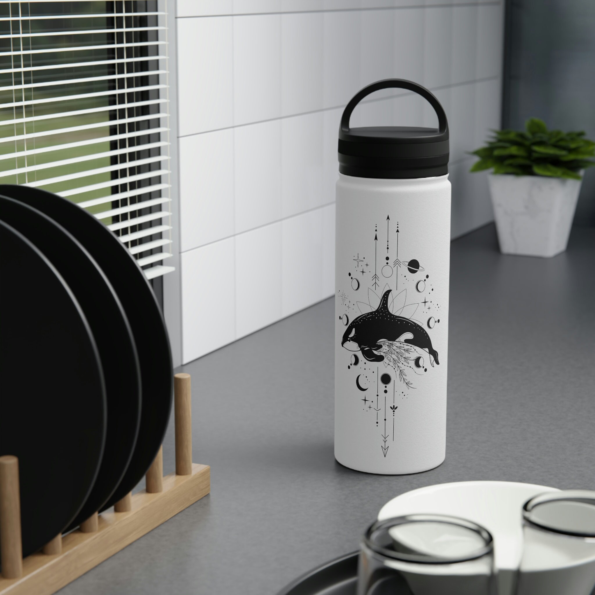 Mystical Orca Whale Stainless Steel Water Bottle, Handle Lid - Etsy