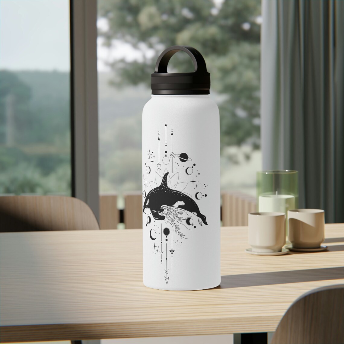 Mystical Orca Whale Stainless Steel Water Bottle, Handle Lid - Etsy