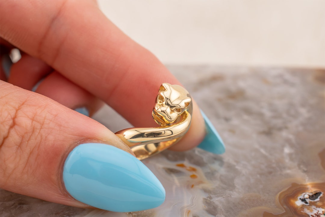 Solid 14 Karat Yellow Gold Cougar Panther Cat Statement Etsy
