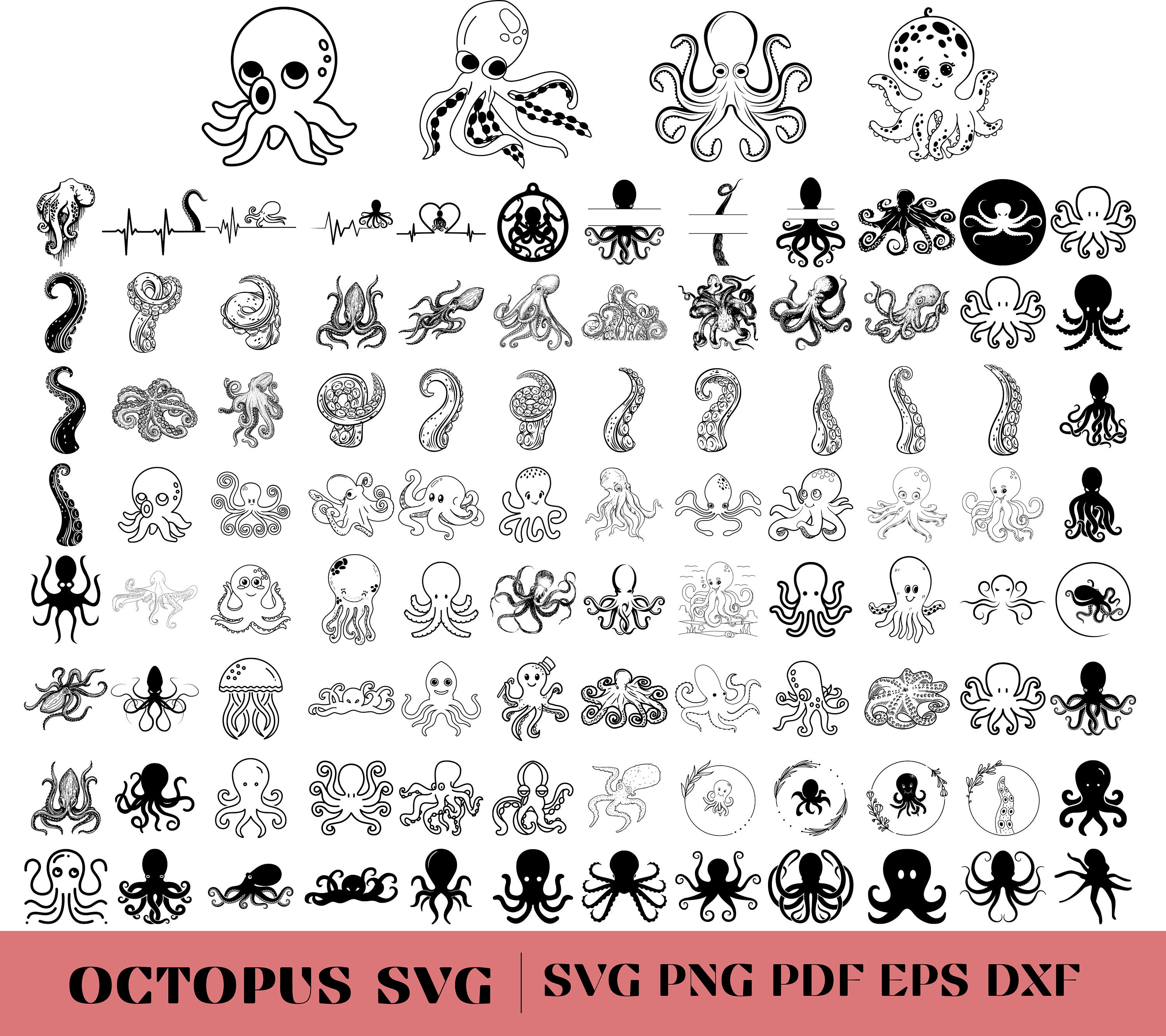 Octopus Svg Bundle, 108 Design, Octopus Png Bundle, Octopus Clipart ...