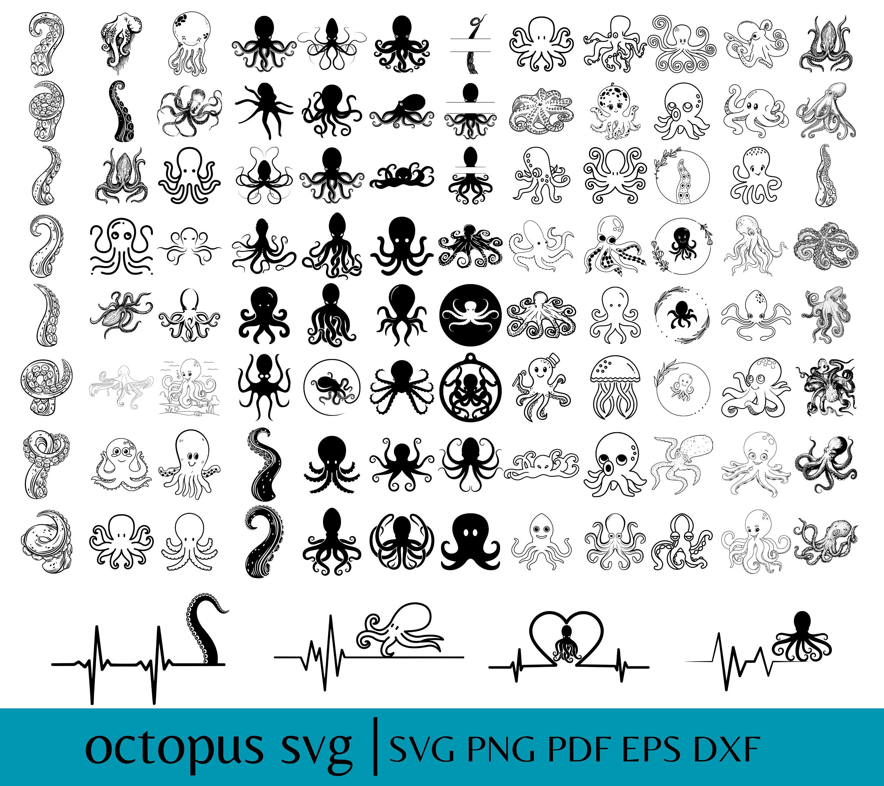 Octopus Svg Bundle, 108 Design, Octopus Png Bundle, Octopus Clipart ...