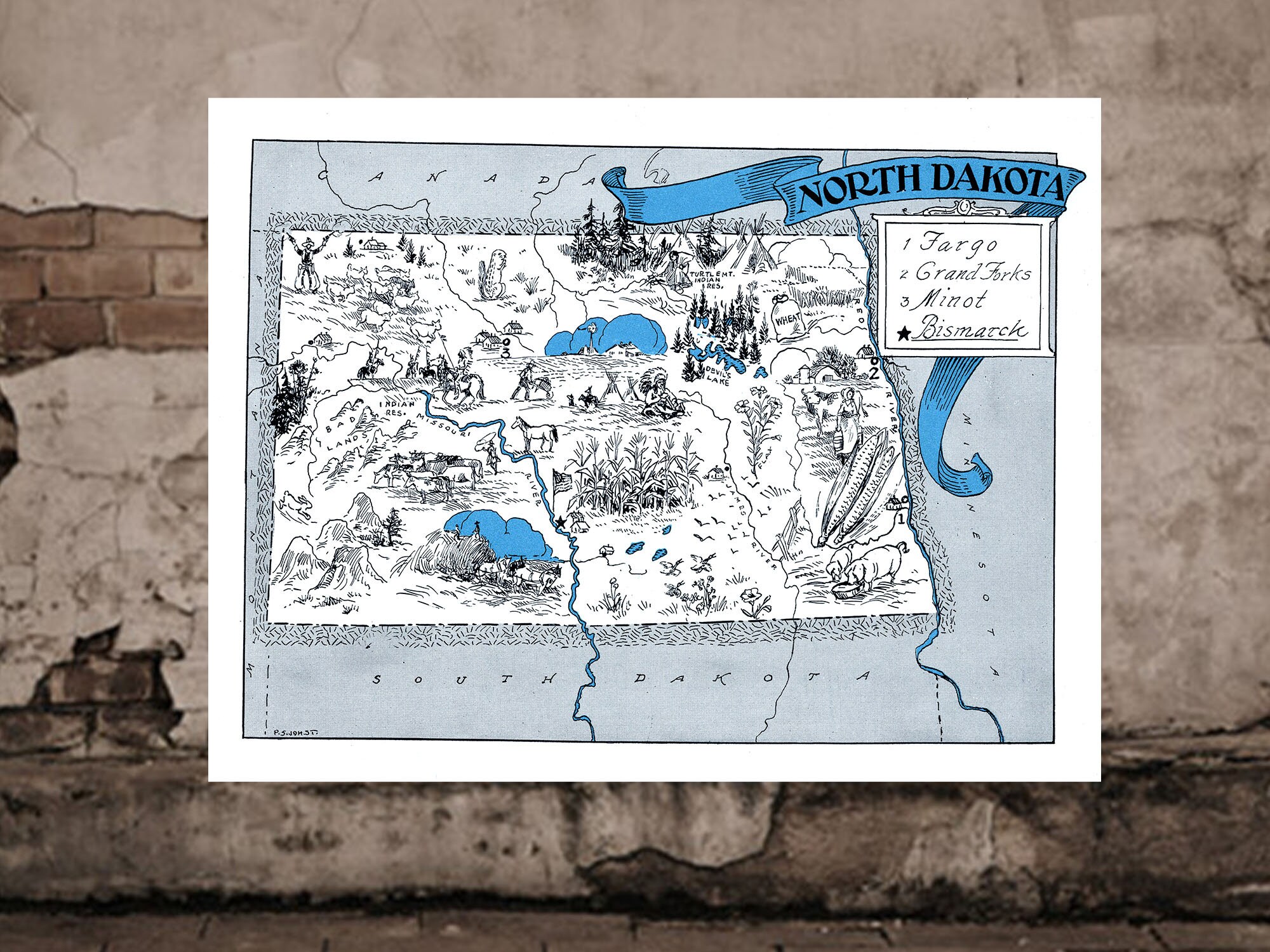 North Dakota Map From 1931 | Map Shows Crops, Products, Activities ...