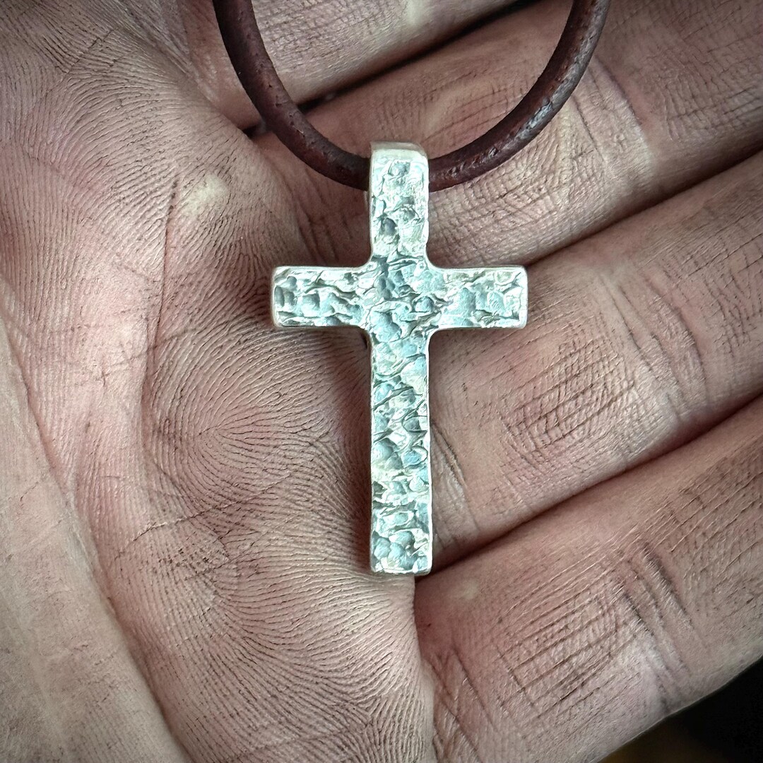 100% Pure Silver, Petite, Textured and Polished Finish Cross Pendant ...
