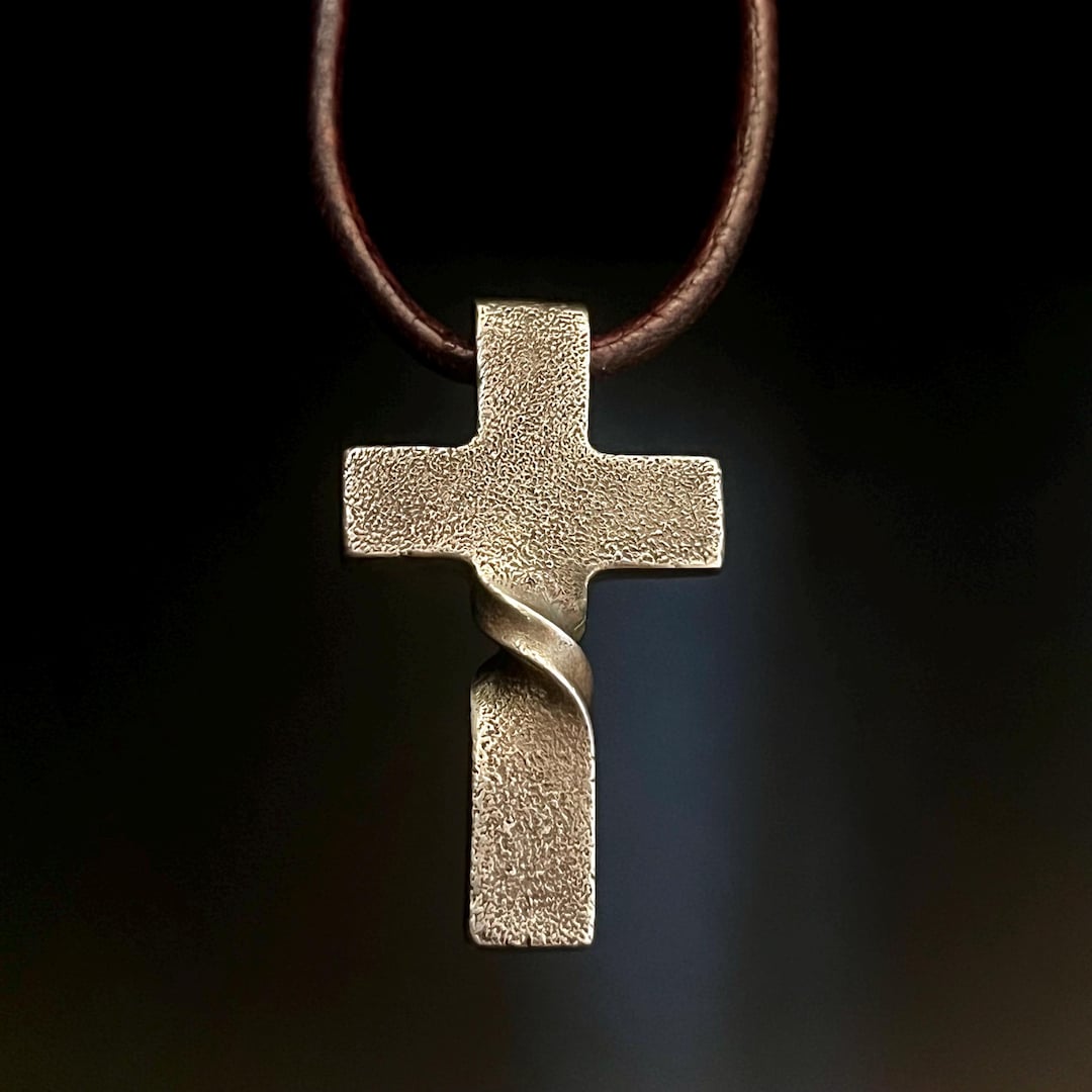 100% Pure Silver Twisted CROSS PENDANT, Rugged Finish. Made in America ...