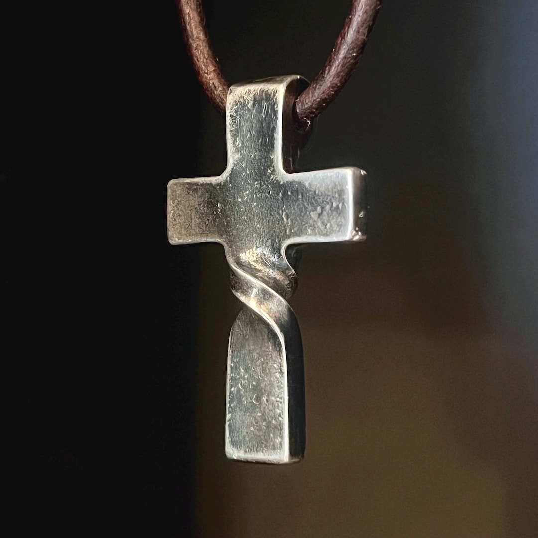 100% Pure Silver Twisted CROSS PENDANT. Made in America. Hand Forged in ...