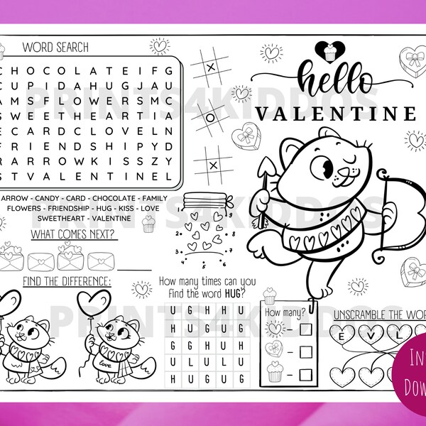Valentines Activity Placemat - Etsy