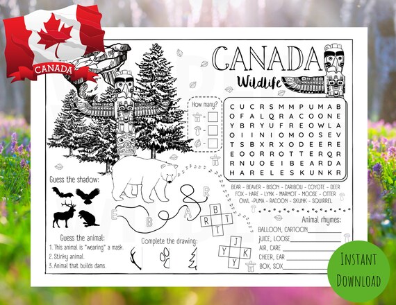 Canada Wildlife Coloring and Activity Page Coloring - Etsy
