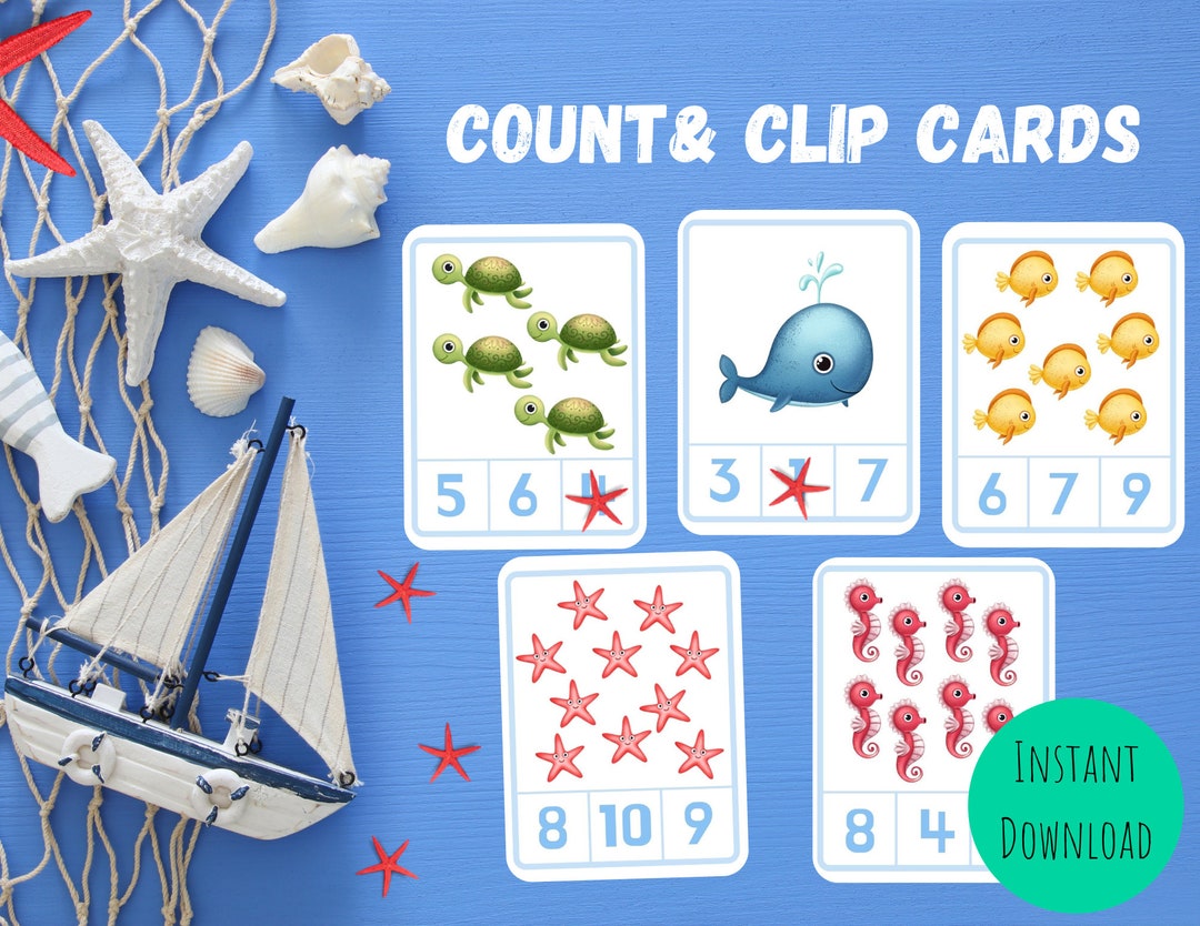 Ocean Count and Clip Cards Preschool Practice Counting Instant Download ...
