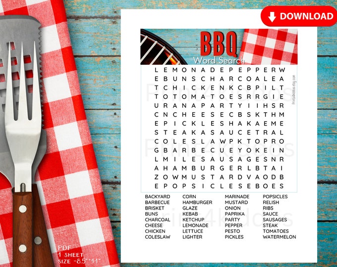 Barbecue Word Search, BBQ Party, Backyard Party, Worksheet, Printable ...