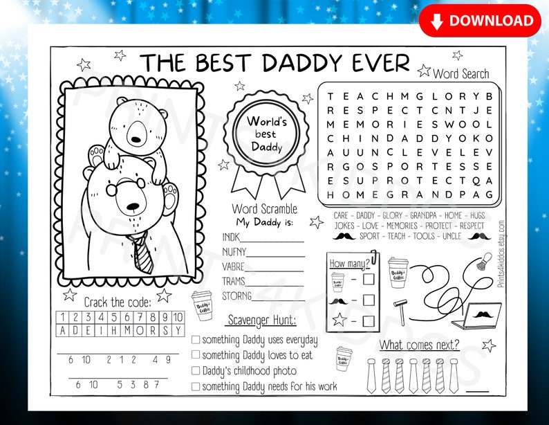 Father's Day, Father's Day for Kids, Dad's Birthday, Daddy, Coloring ...