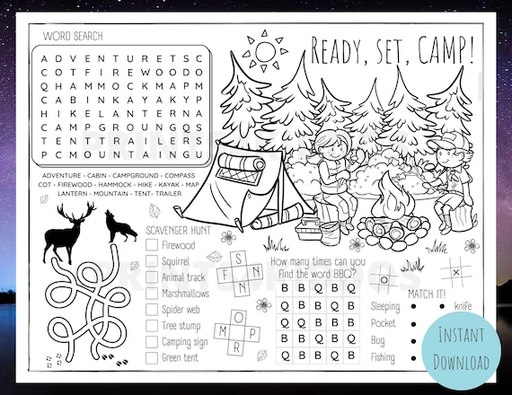 Camping Wildlife Camping Worksheet Coloring and Activity - Etsy