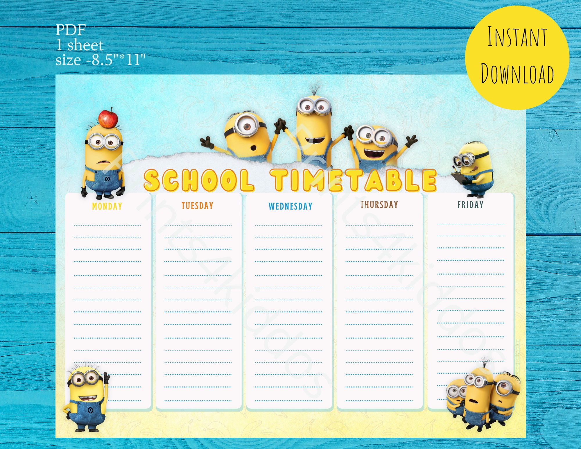 Minions School Timetable Kids Daily Schedule Instant - Etsy