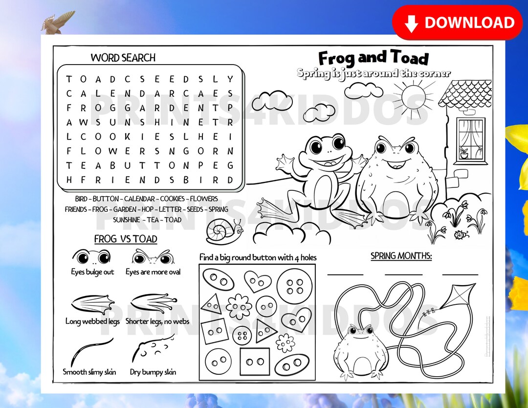 Frog and Toad, Coloring Page, Story Time, Activity Mat, Arnold Lobel ...