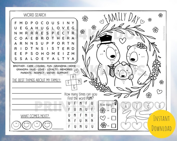 Family Day, Canada, Coloring Placemat, Activity & Coloring Worksheet ...