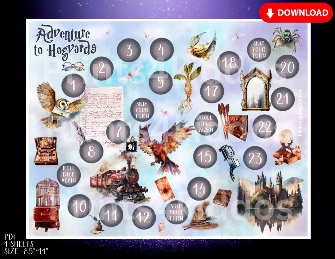 Adventure to Hogvards, Harry Potter, Printable Board Game , Wizard Party, Harry Potter Birthday ...