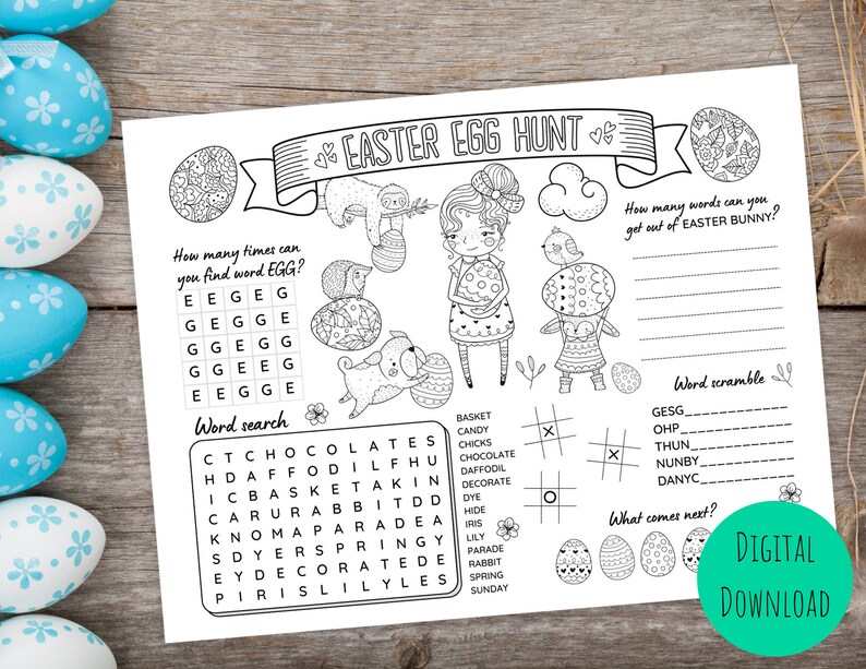 Easter, Egg Hunt, Easter Activity Mat, Easter Coloring, Easter Placemat ...