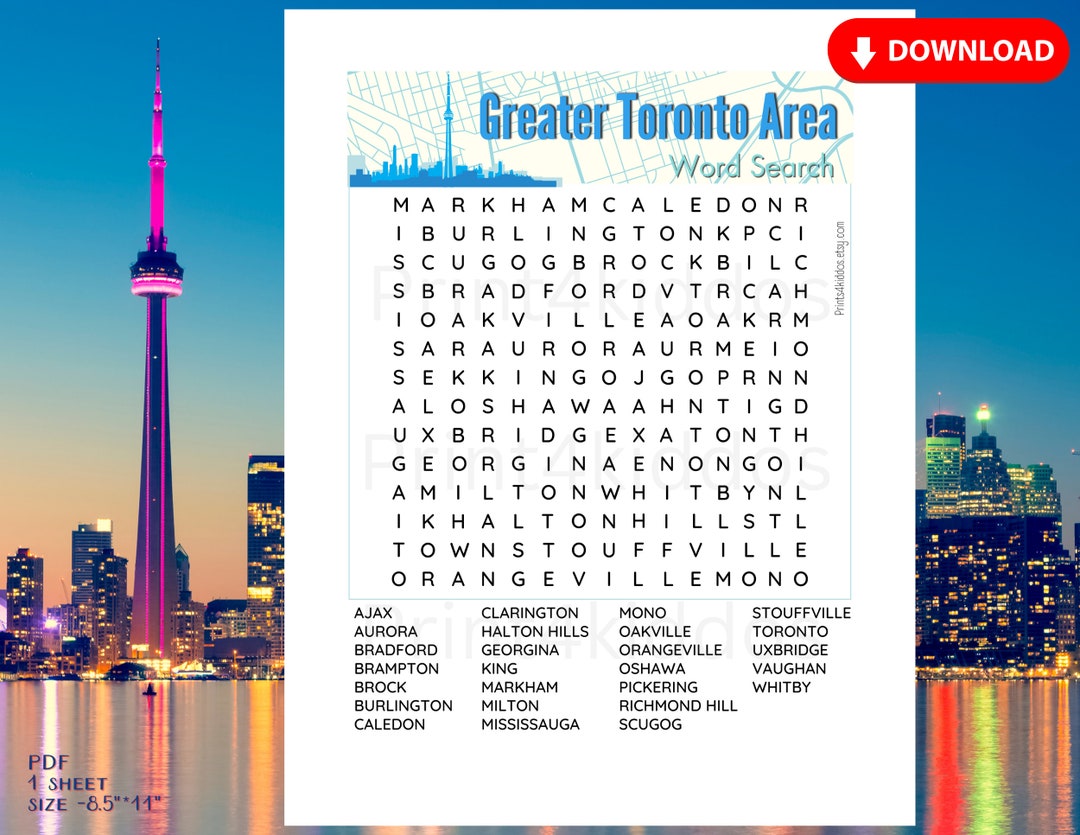 Toronto Word Search, Greater Toronto Area, Road Trip Activities, Canada ...