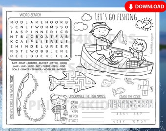 Camping, Wildlife, Camping Worksheet, Coloring and Activity Page, Coloring Placemat, Party ...