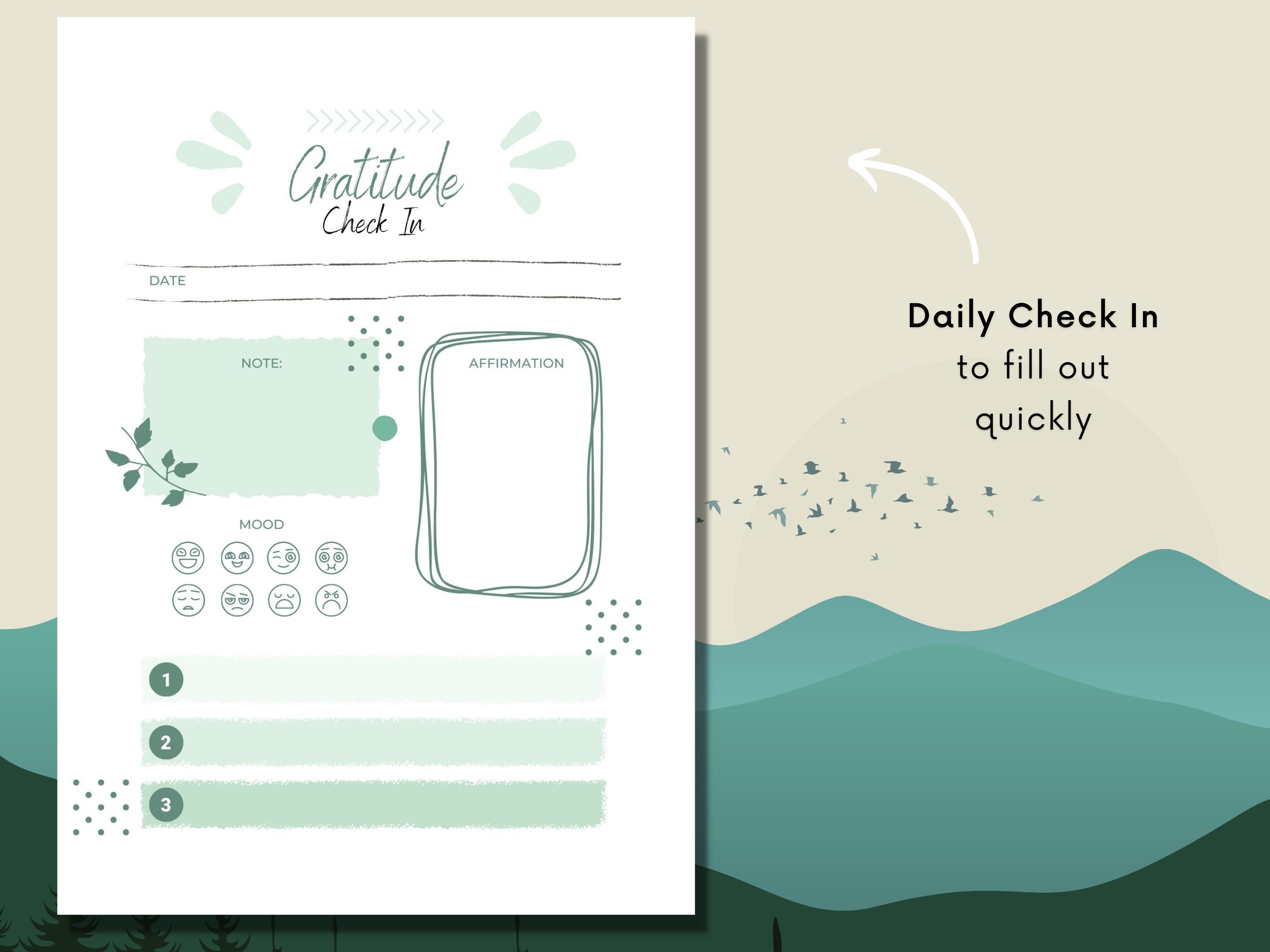 Gratitude Journal Printable With Prompt: Daily Gratitude Check in and ...