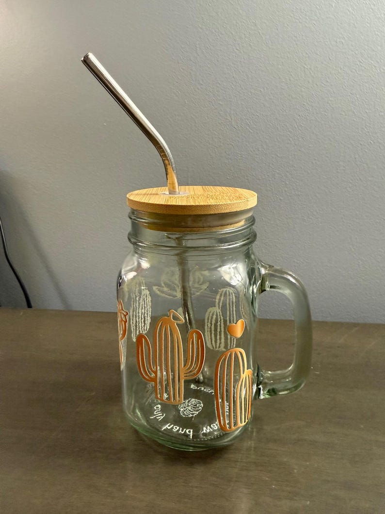 Mason Jar Cups With Handle and Straw - Etsy