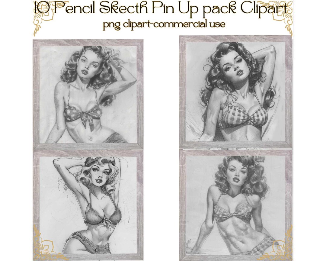 10 Pin Up Pencil Sketch Beauty Clipart Digital Download Etsy