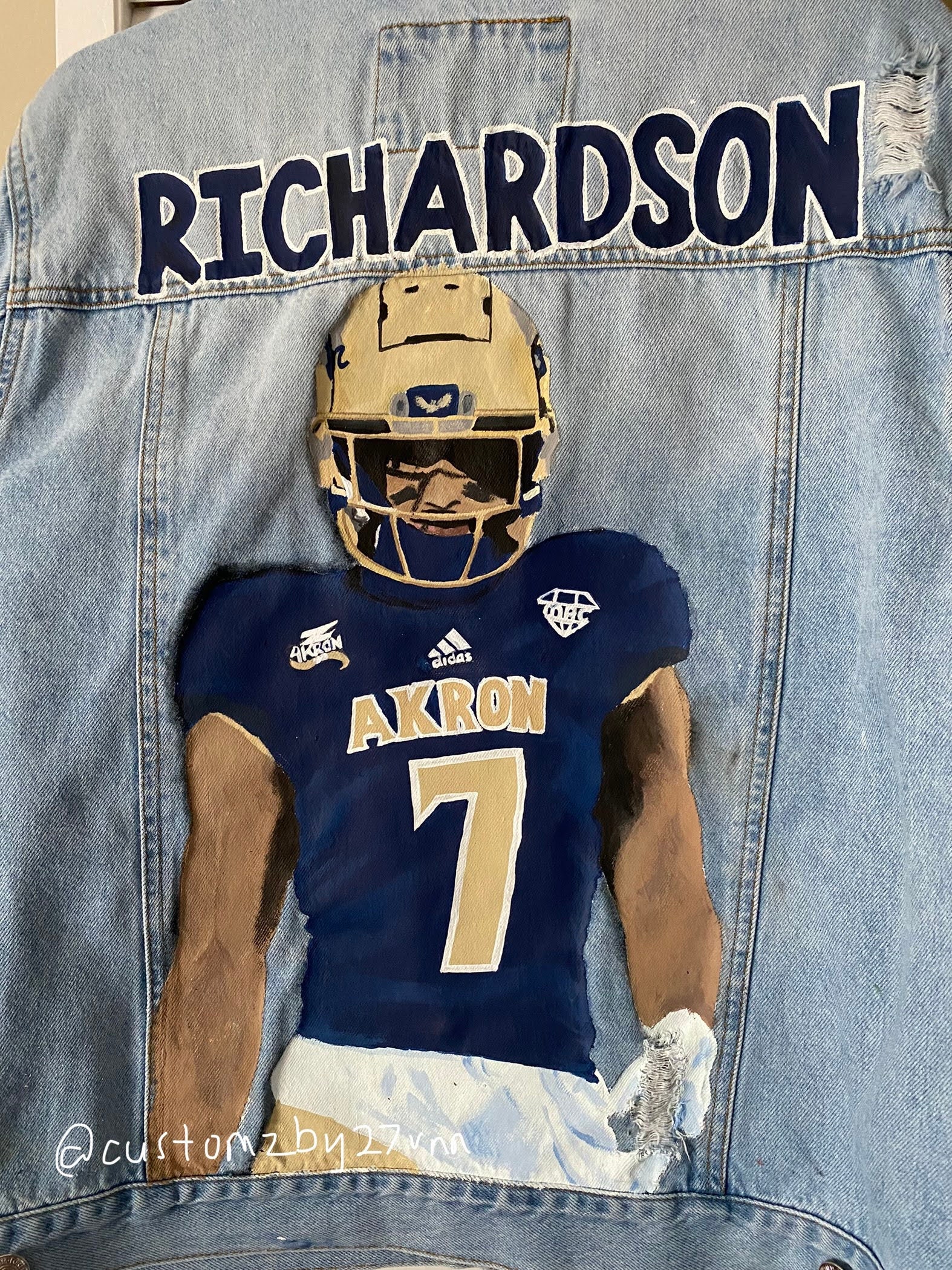 Custom Hand Painted Football Player Denim Jacket - Etsy